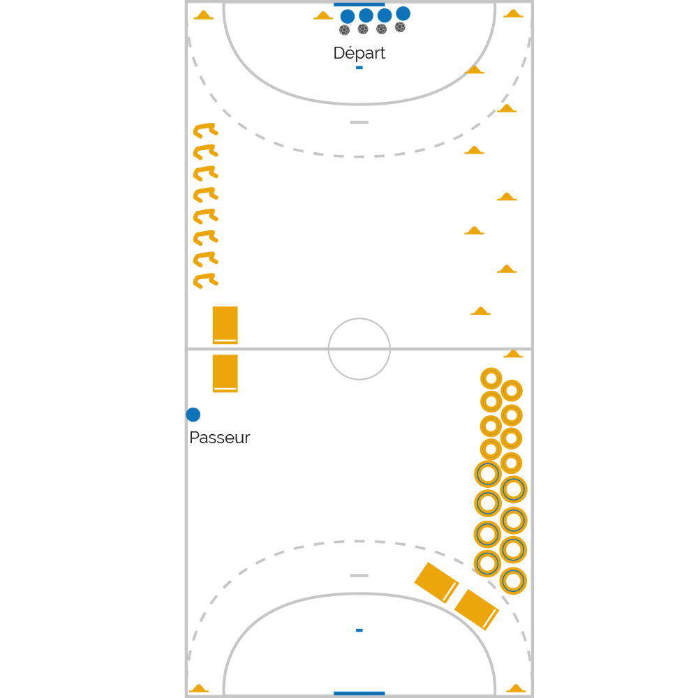 Fiche Exercice de Handball : Circuit d'échauffement individuel avec ballon